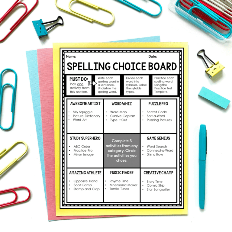 Make Spelling Practice Engaging with a Spelling Choice Board